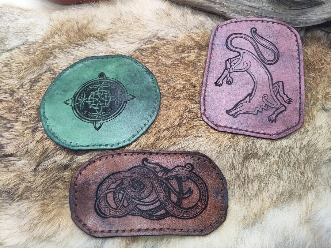Leather Patches - Laser Engraved - Norse, Viking, Runes, Tribal Animal ...