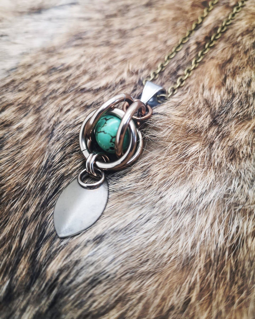 Chainmaille Bead Capture Pendant - Semi Precious Stone Necklace ...