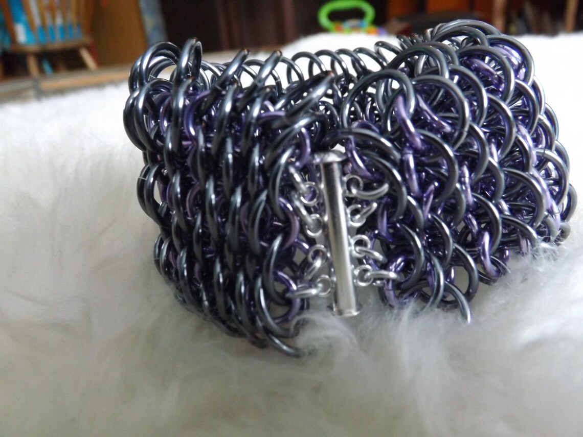 Dragonscale Weave Chainmail Cuff Ready to Ship Black Ice - Etsy
