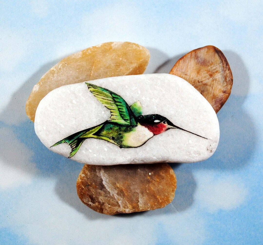 Hummingbird Stone, Bird Magic Pocket Stone, Original Art for Bird Lover ...