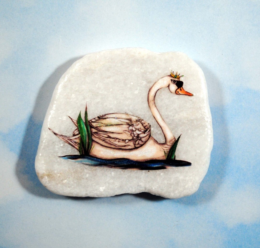 Swan Stone Totem, Original Art for Bird Lover, Magic Pocket Rock Gift ...