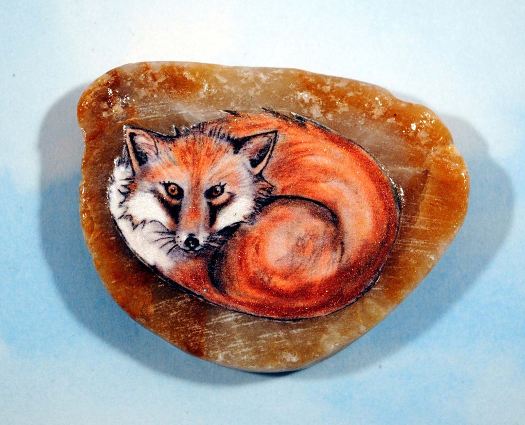 Red Fox Stone, Gift for Animal Lover, Original Art Magic Pocket Rock - Etsy