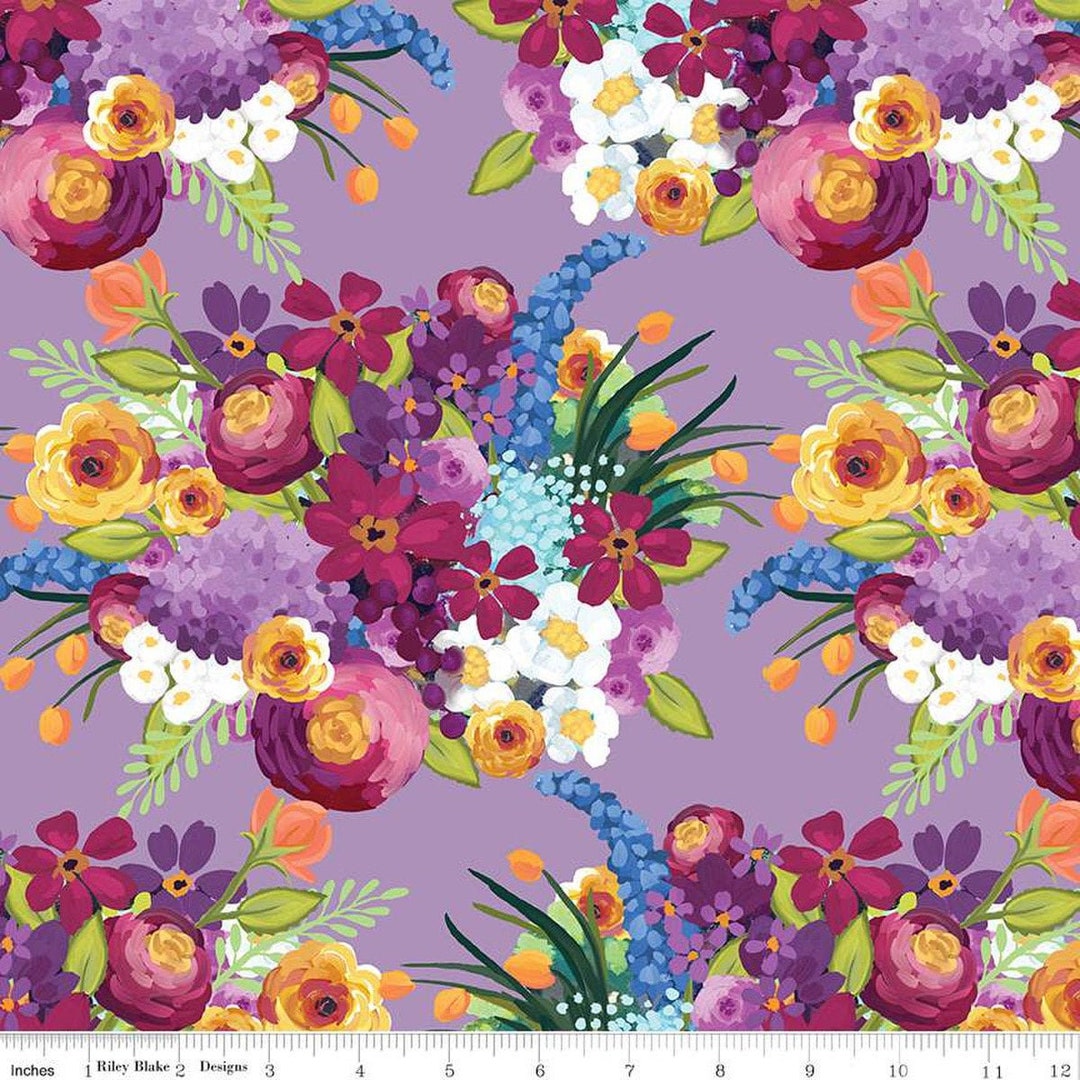 Floralicious Cotton Fabric Riley Blake Lila Tueller Main Floral Lilac ...