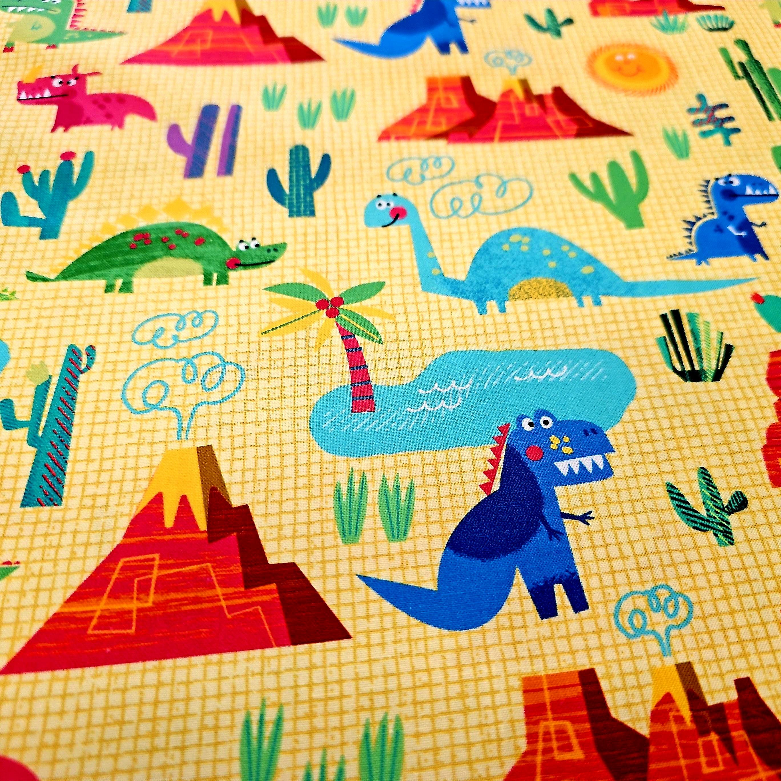 Playful Dinosaur Grid Black Cotton Fabric Border Stripe Michael Miller ...