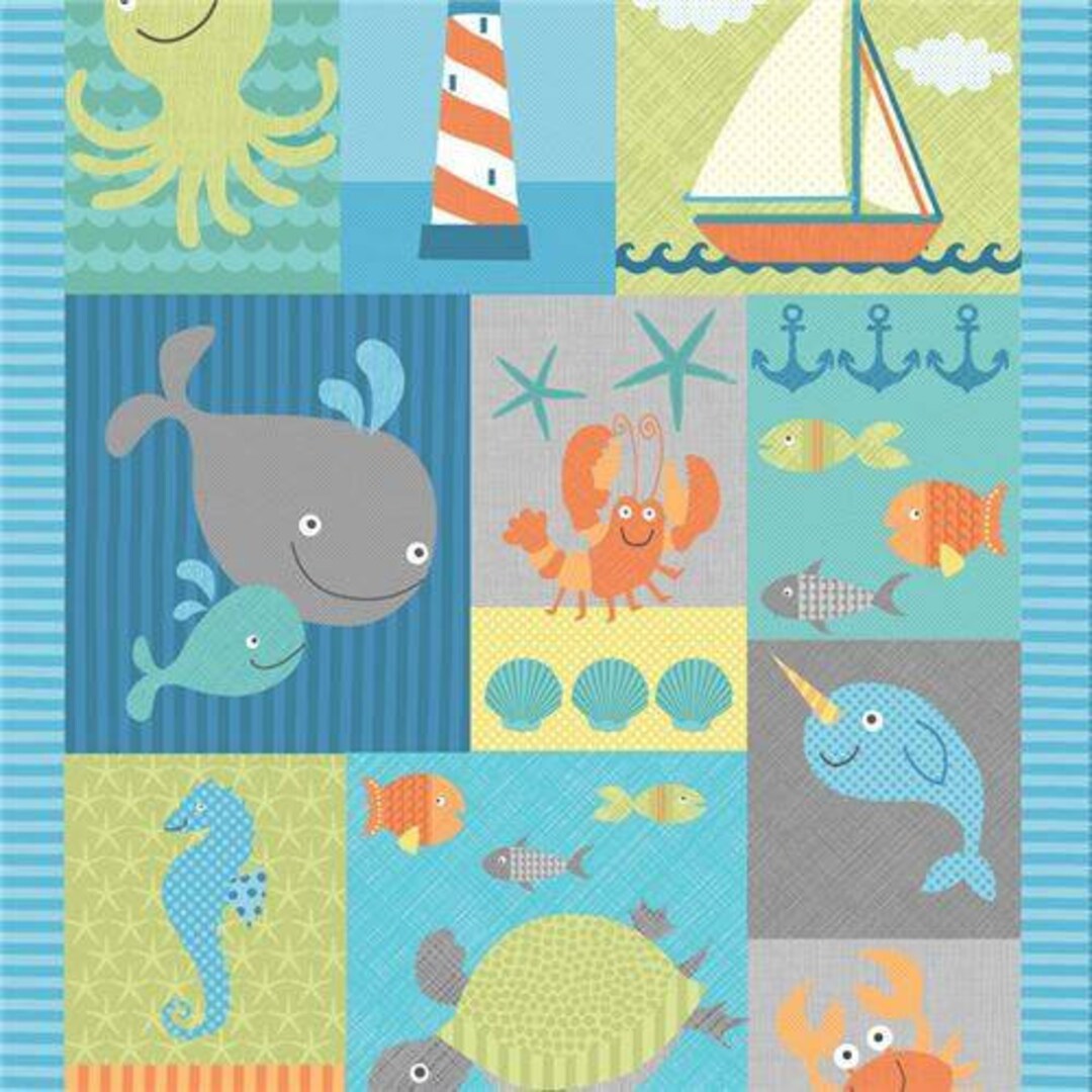 Splish Splash Cotton Fabric Timeless Treasures Sea Creatures by the 23 ...