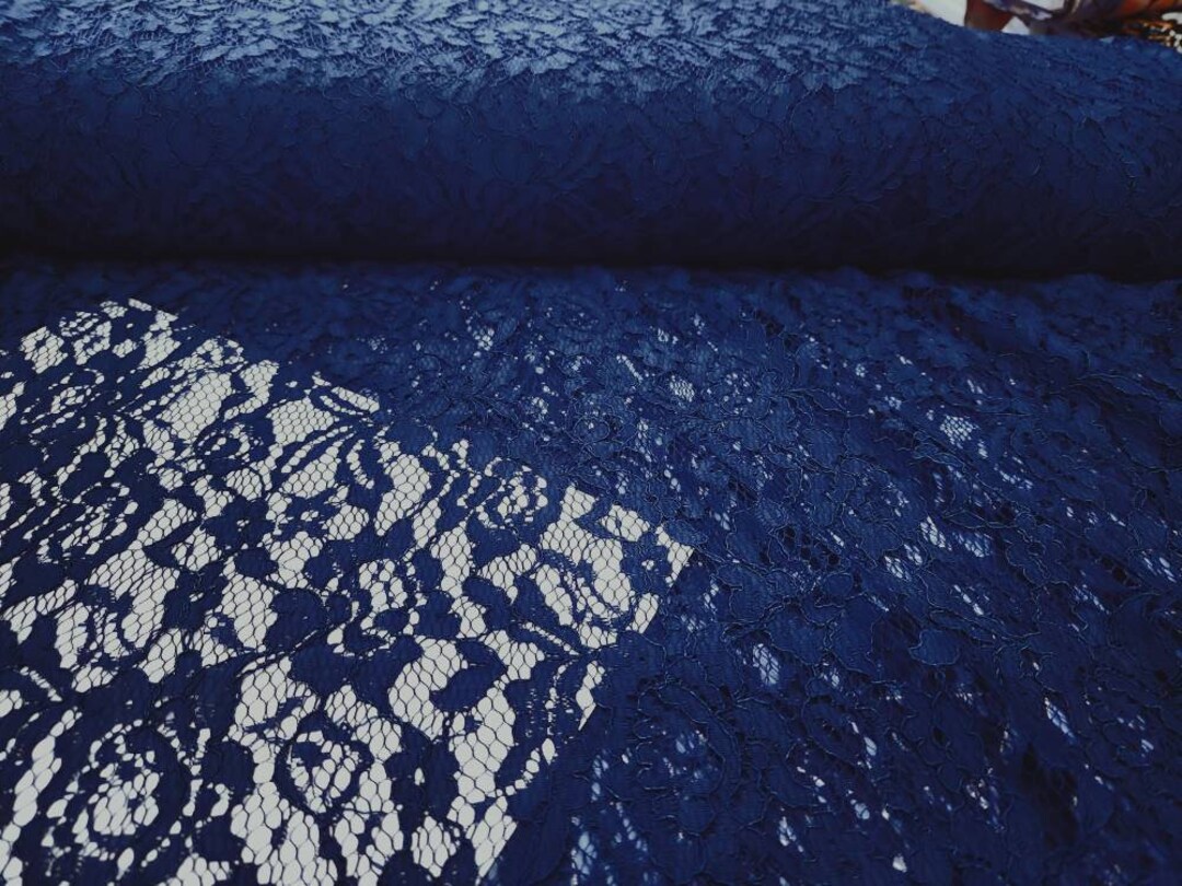 Dark Blue Corded Border Lace Fabric Apparel Floral by the Yard - Etsy