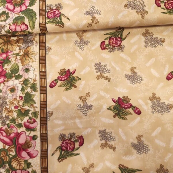 Floral Border Stripe Fabric - Etsy