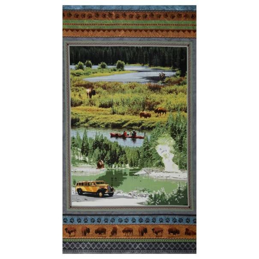 Yellowstone Fabric National Park Border Stripe Henry Glass by the Panel ...