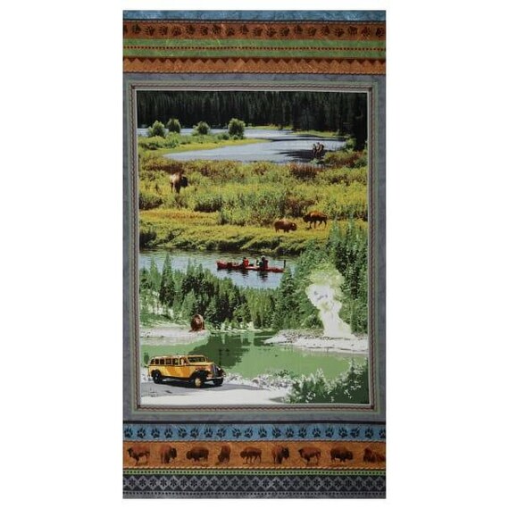 Yellowstone Fabric National Park Border Stripe Henry Glass by - Etsy