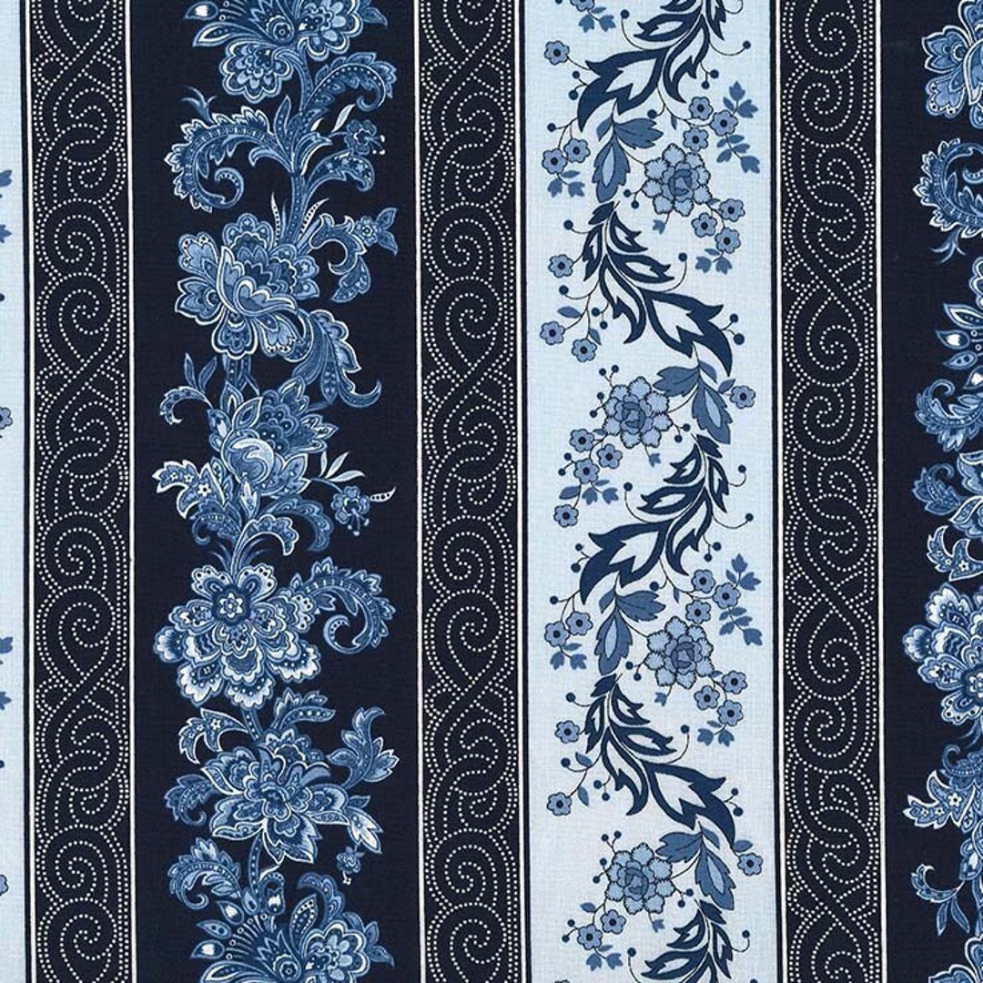 Jacobean Floral Cotton Fabric Michael Miller Border Stripe Reproduction ...