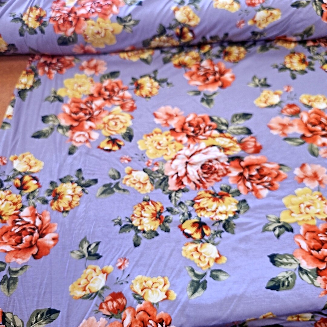 Jersey Knit Floral Fabric Rayon Spandex Rose Periwinkle Blue by the ...