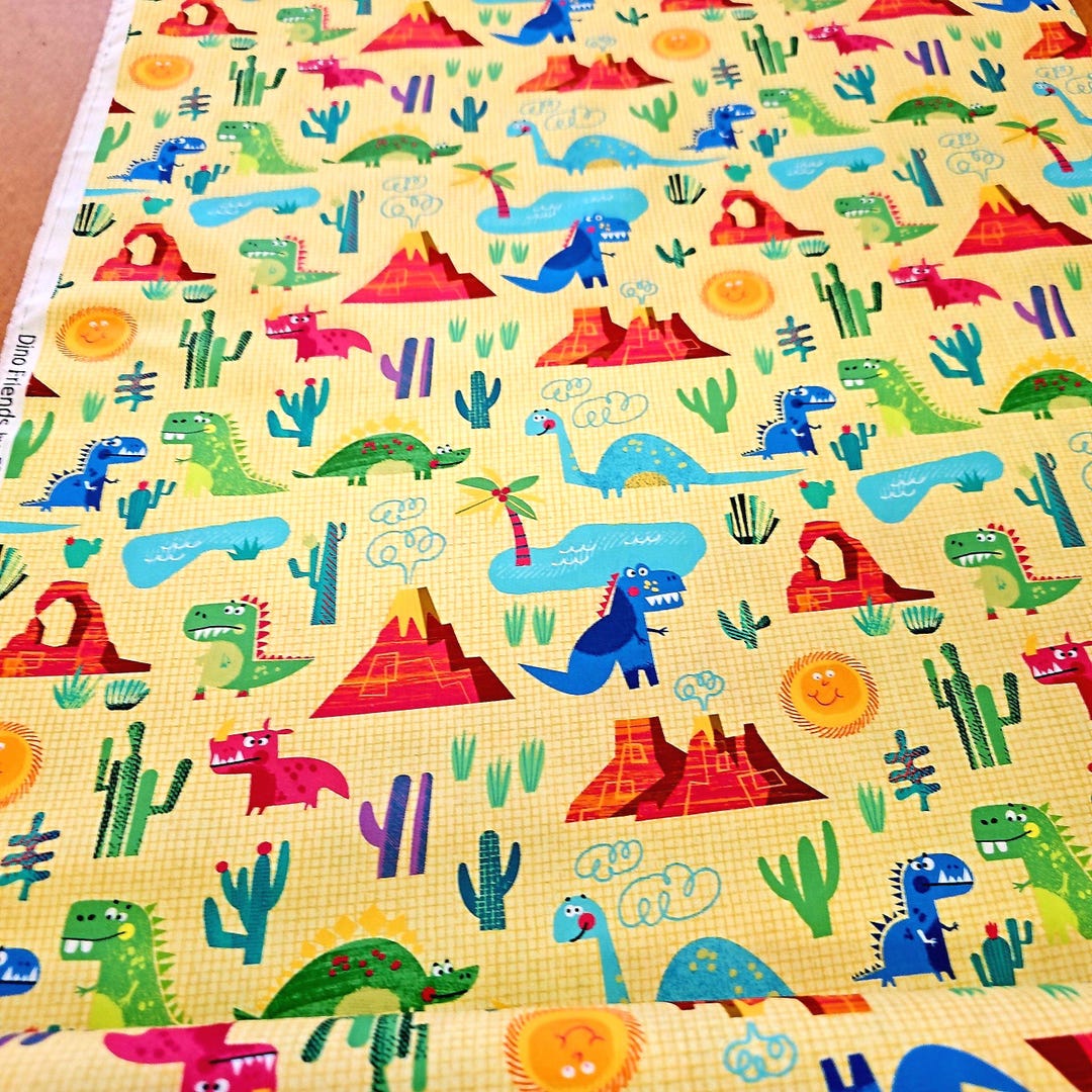 Playful Dinosaur Grid Black Cotton Fabric Border Stripe Michael Miller ...