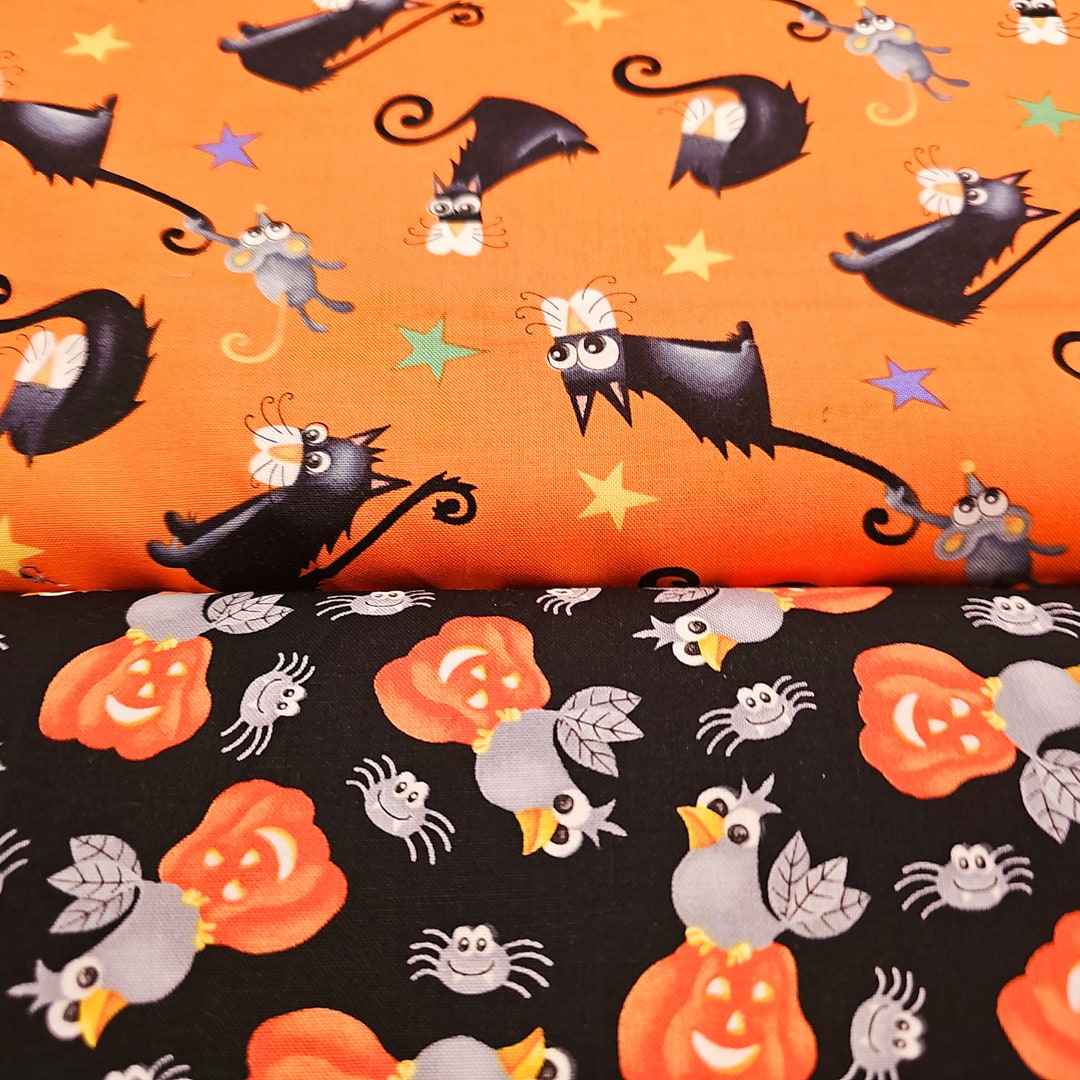 Boo! Birds and Pumpkins Halloween Cotton Fabric Henry Glass by the Yard ...