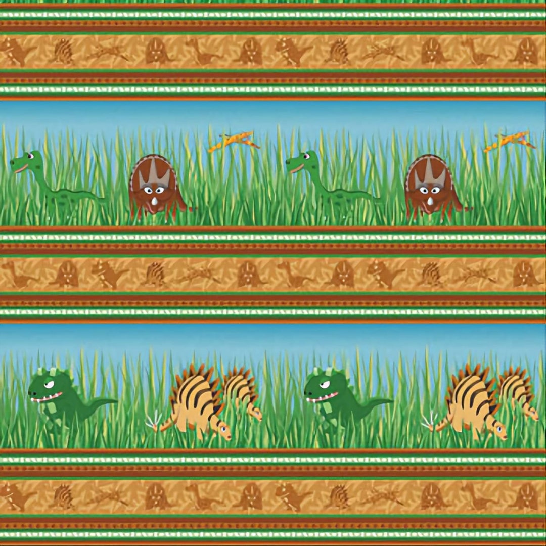 Dino Age Dinosaur Animal Border Stripe Cotton Fabric Benartex - Etsy