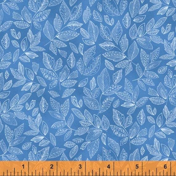 Veranda Cotton Blue Leaves Floral Windham by the Yard - Etsy