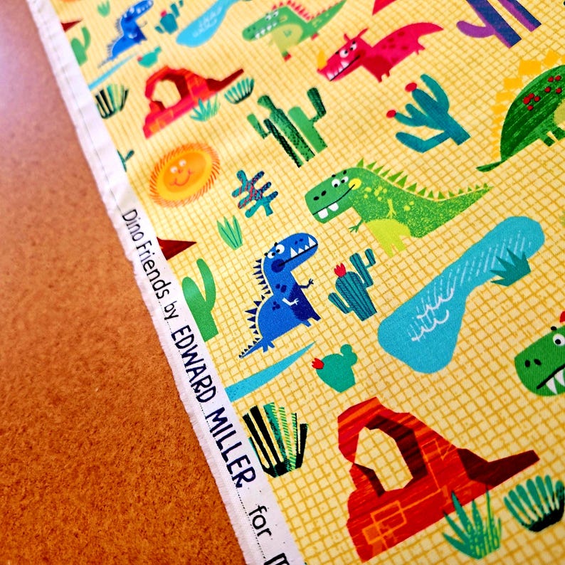 Playful Dinosaur Grid Black Cotton Fabric Border Stripe Michael Miller ...