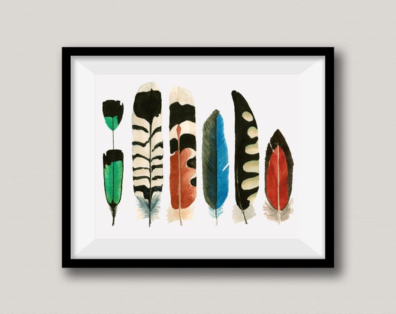 6 Feather Native American Style Wall Art Tribal Art Fine | Etsy