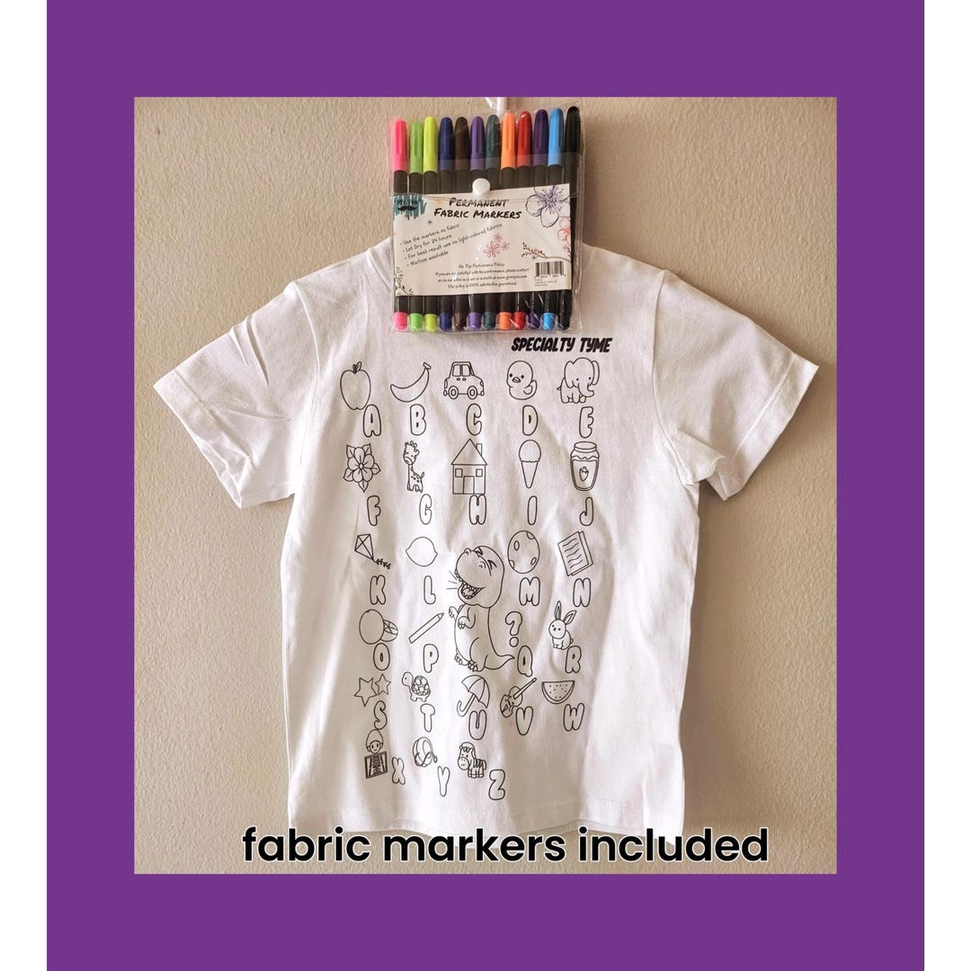 DIY Alphabet Coloring T-shirt, Fabric Markers Coloring T-shirt ...