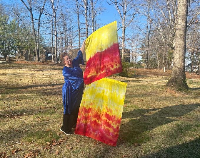 Glory Fire Flags Prophetic Silk Worship Set of Two With Flex Rods 36x45 ...