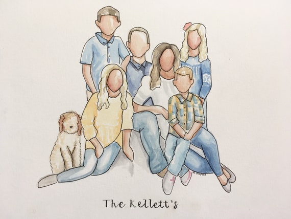 Custom Watercolor Painting Faceless Family Portrait | Etsy