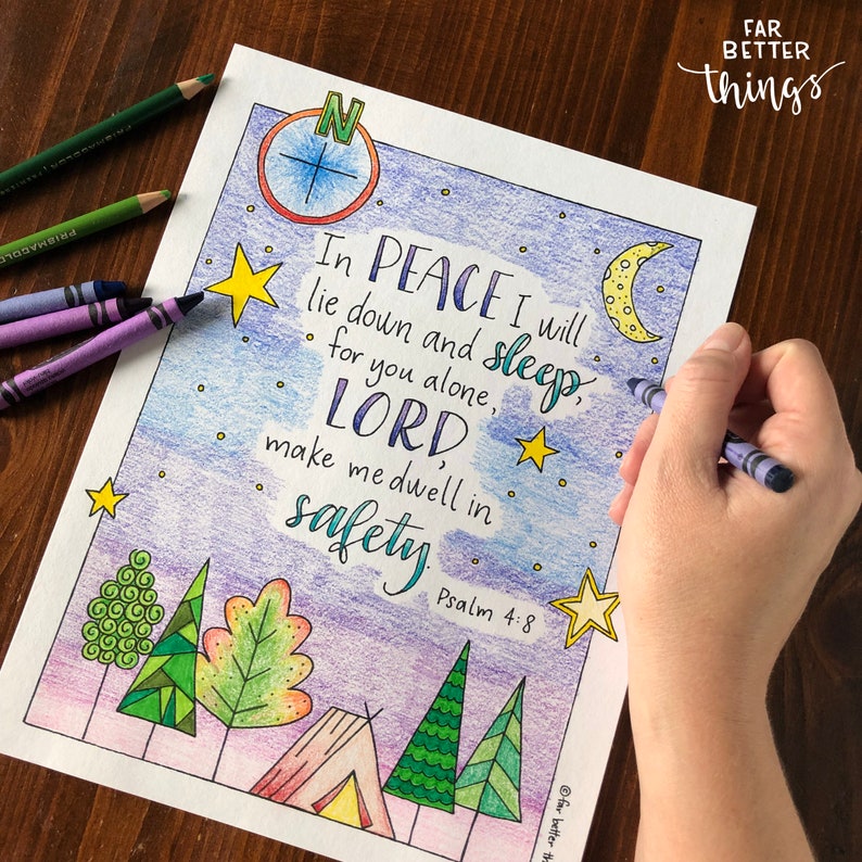 Bible Verse Coloring Page - Psalm 4:8 - Printable Bible Coloring Page ...