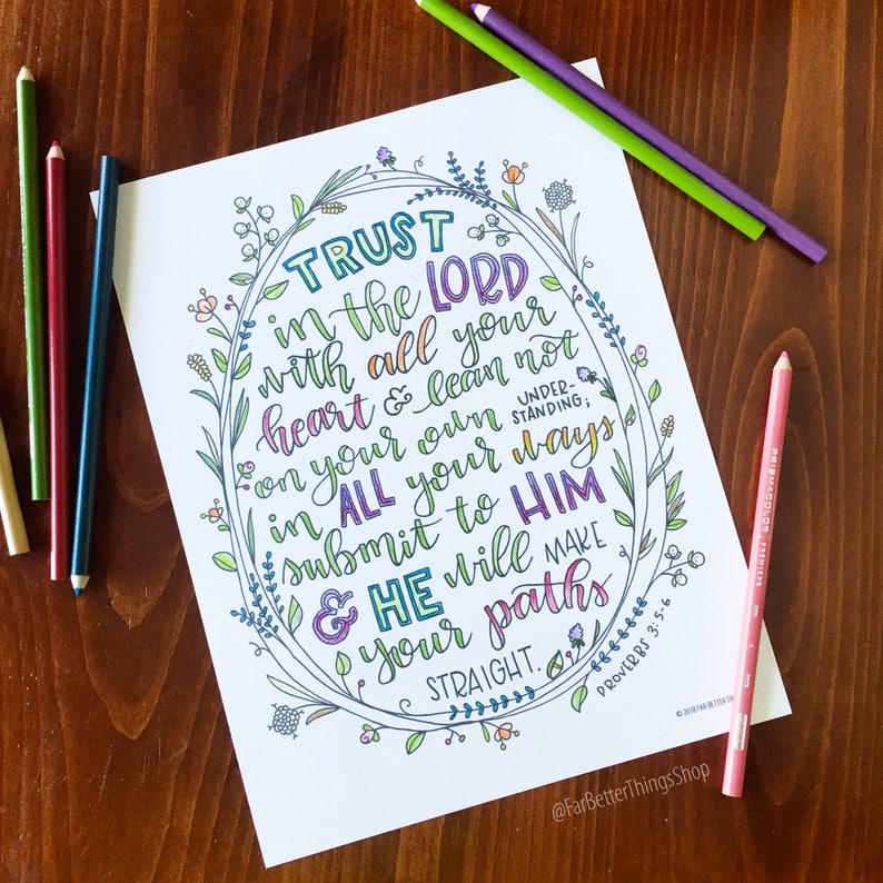 Bible Verse Coloring Page - Trust in the Lord - Proverbs 3:5-6 ...