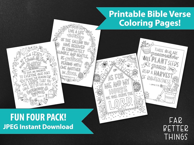Four Pack - Bible Verse Coloring Pages - Printable Bible Coloring Pages ...