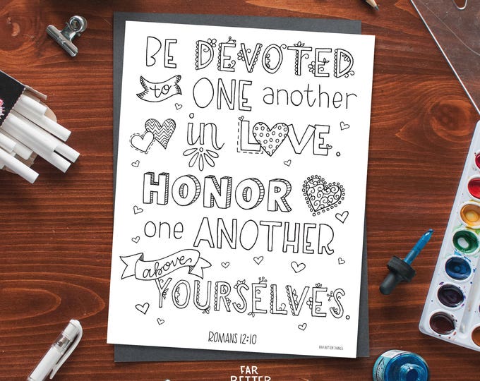Bible Verse Coloring Page Romans 12:10 Printable Digital - Etsy