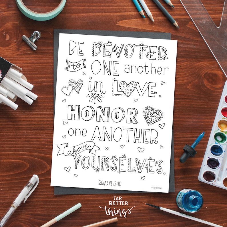 Bible Verse Coloring Page - Romans 12:10 - Printable Digital Download ...