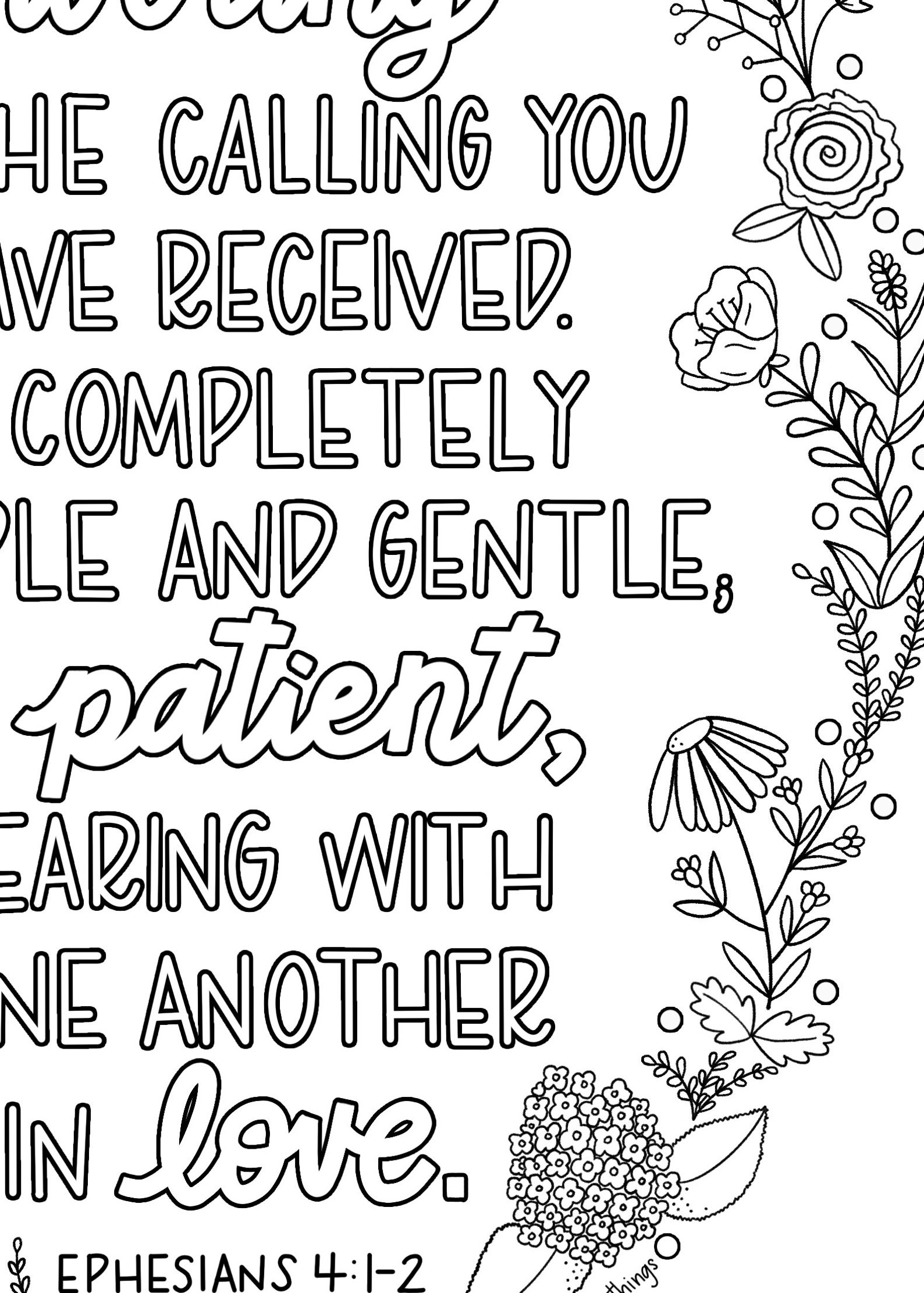 Bible Verse Coloring Page Ephesians 4:1-2 Printable Digital Download ...