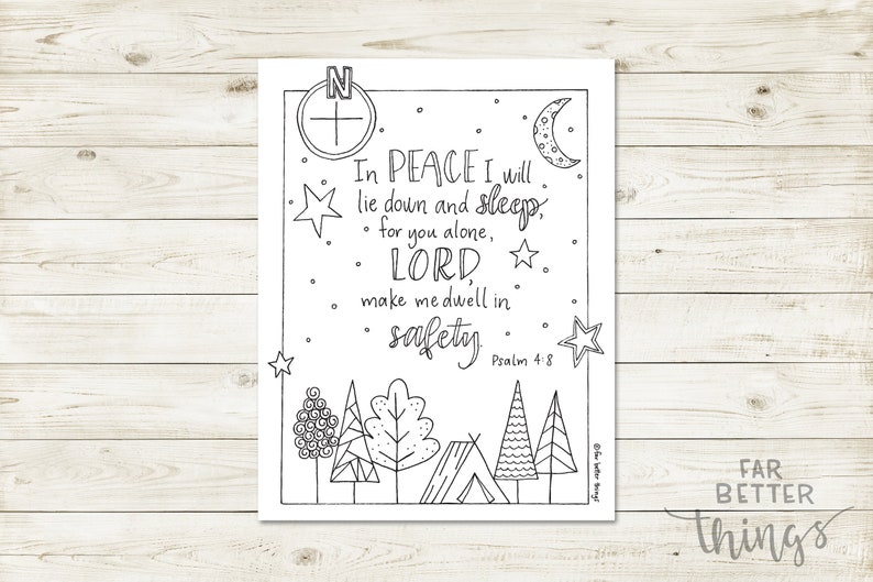 Bible Verse Coloring Page - Psalm 4:8 - Printable Bible Coloring Page ...