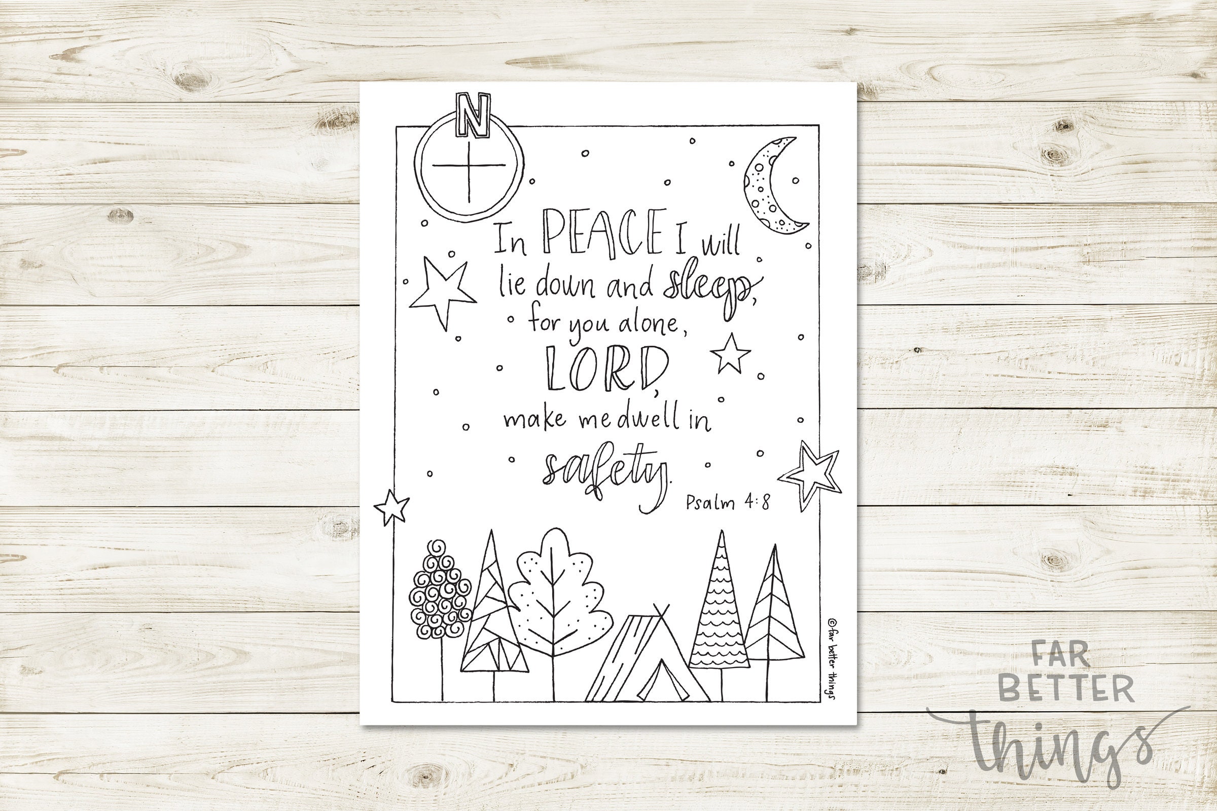 Bible Verse Coloring Page - Psalm 4:8 - Printable Bible Coloring Page ...