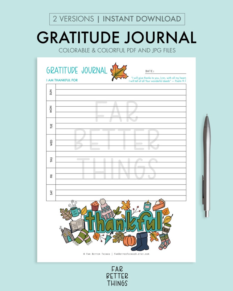 Weekly Gratitude Journal Printable, Christian Gratitude, Thankfulness ...
