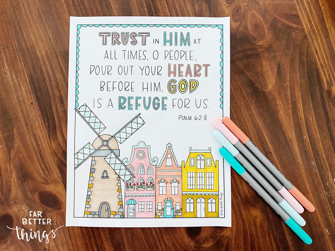Bible Verse Coloring Page - Psalm 62:8 - Printable Digital Download ...