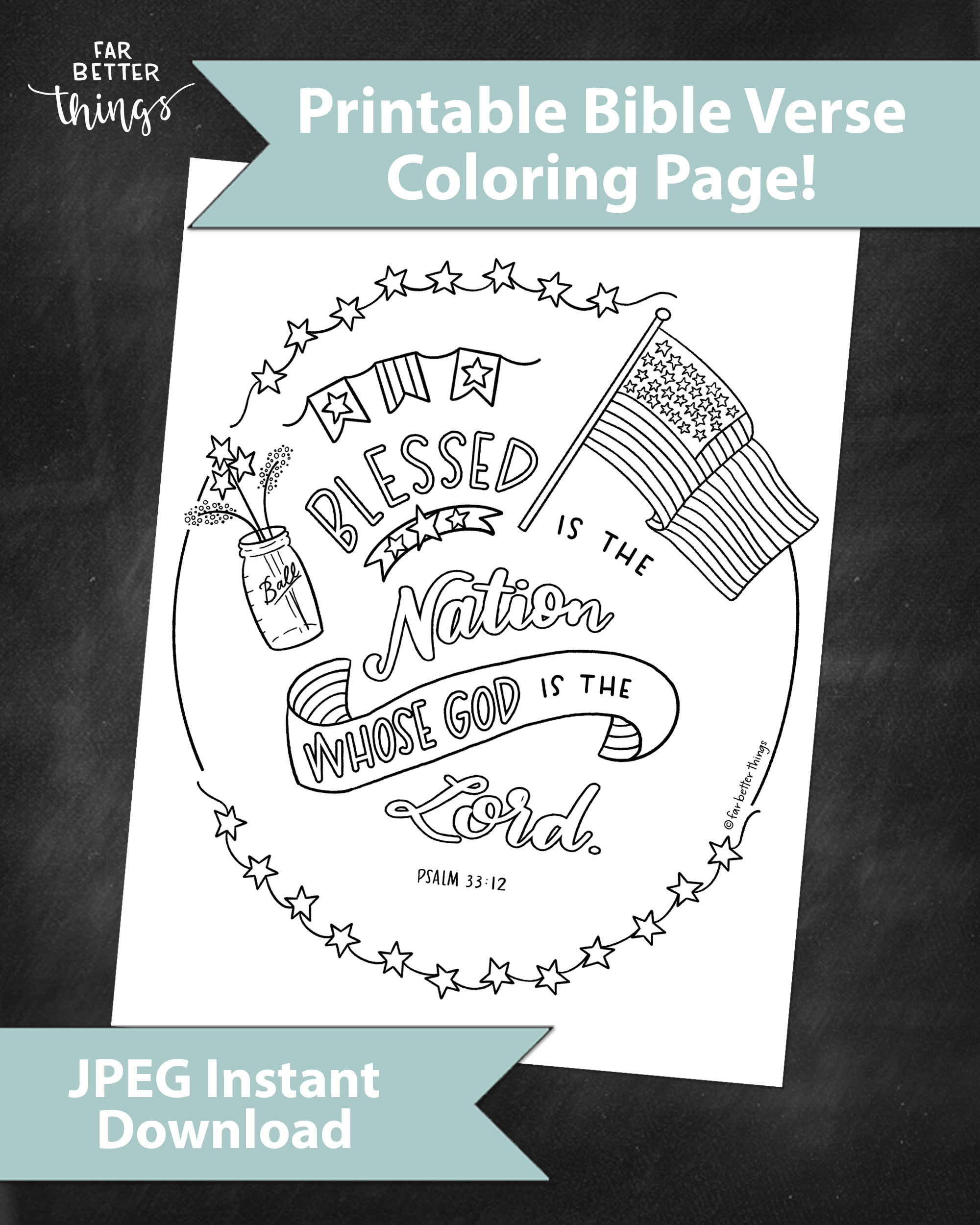 Bible Verse Coloring Page - Psalm 33:12 - Printable Digital Download ...