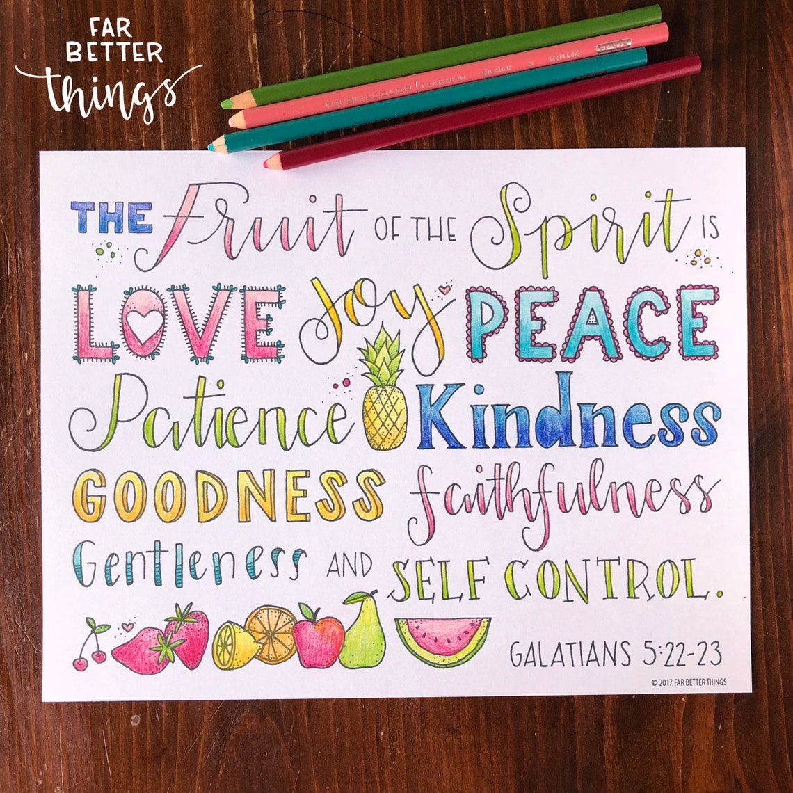 Bible Verse Coloring Page Fruit of the Spirit Galatians | Etsy