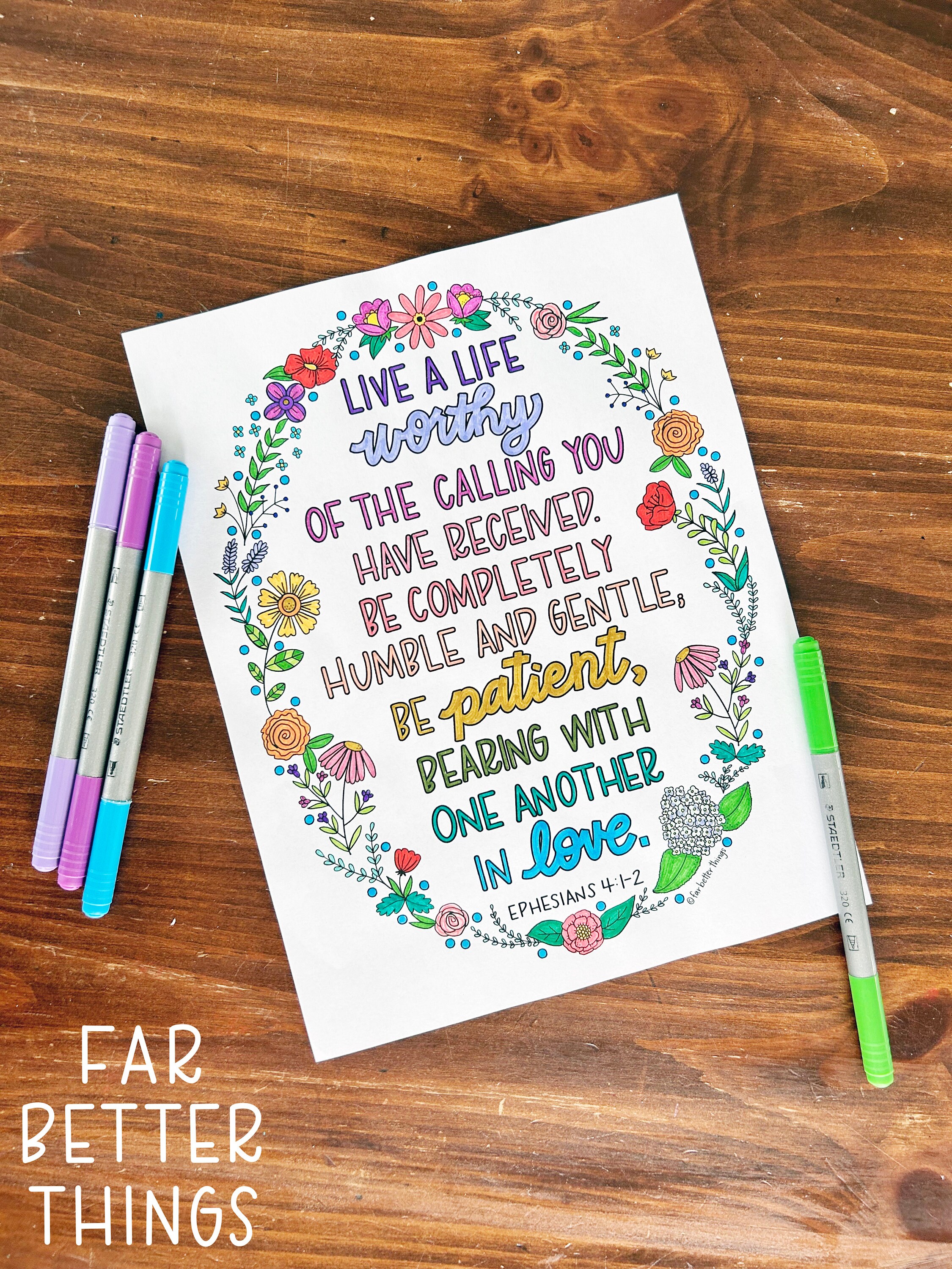 Bible Verse Coloring Page Ephesians 4:1-2 Printable Digital Download ...