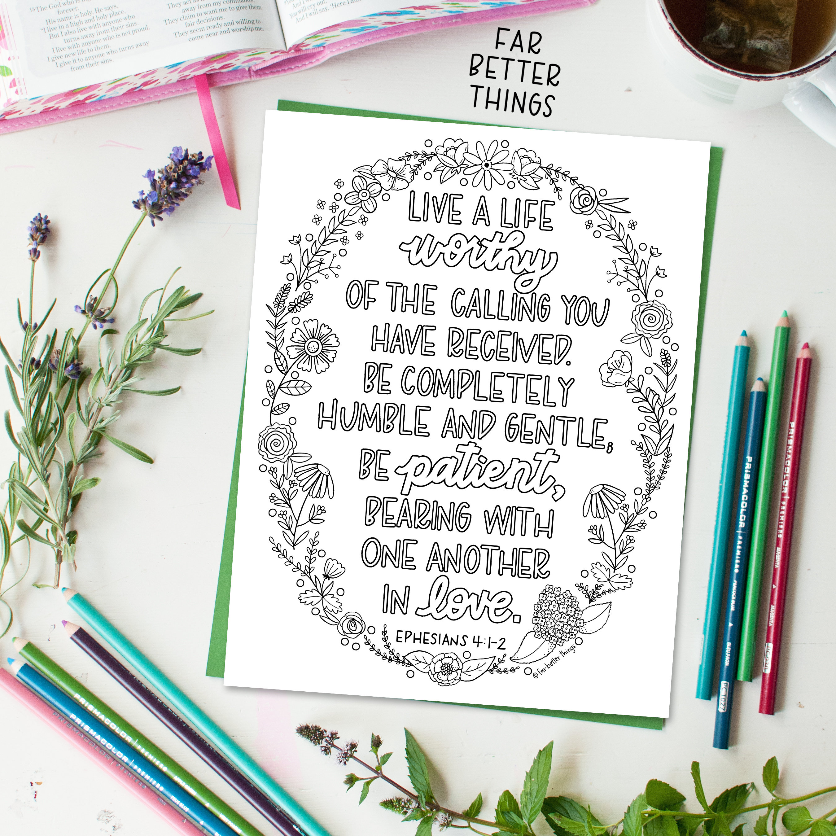 Bible Verse Coloring Page Ephesians 4:1-2 Printable Digital Download ...