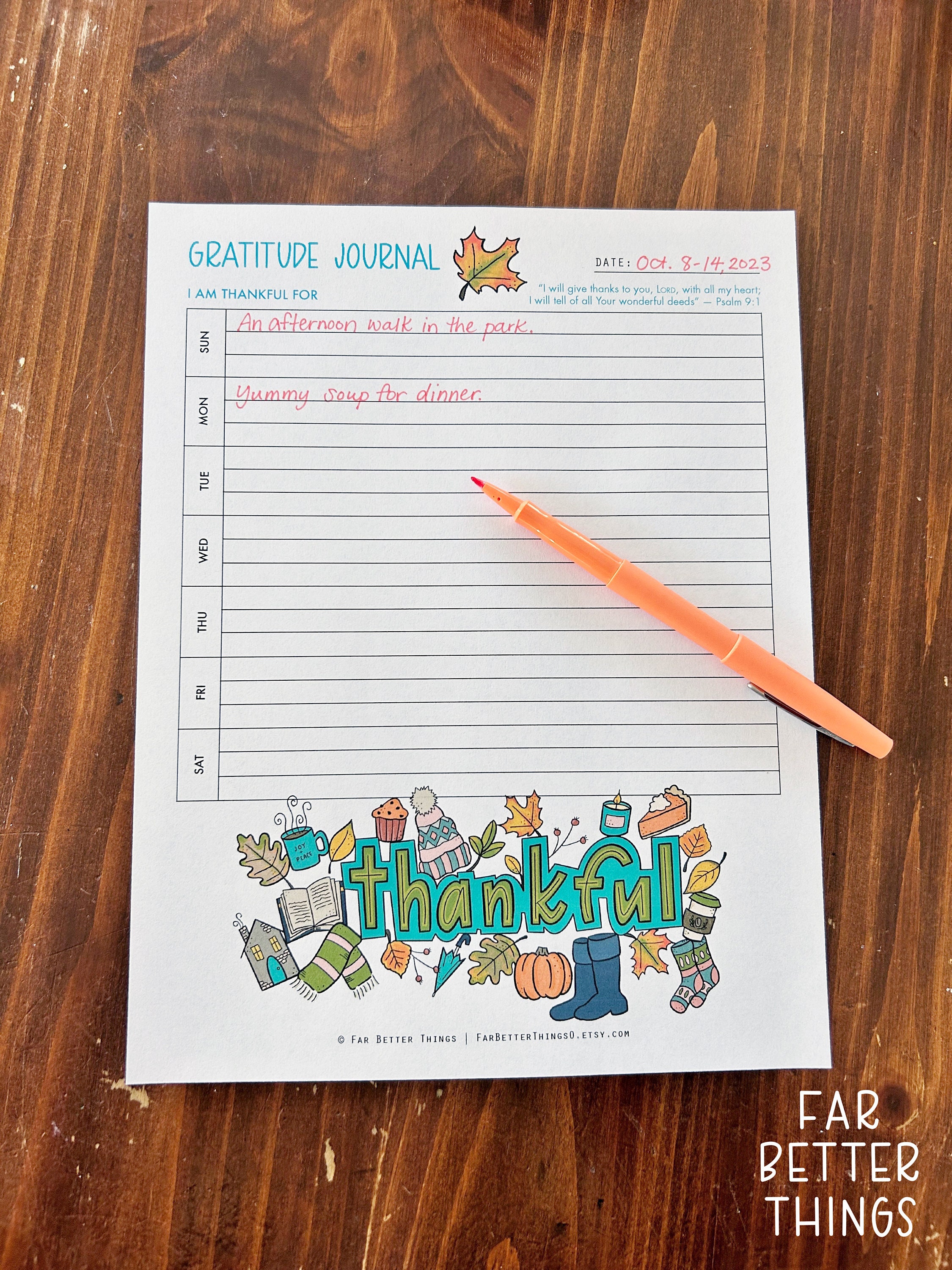 Weekly Gratitude Journal Printable, Christian Gratitude, Thankfulness ...