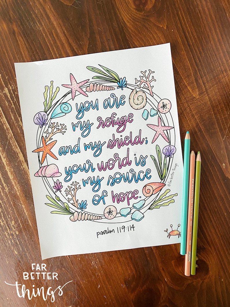 Bible Verse Coloring Page Psalm 119:114 Printable Coloring Page, Bible ...