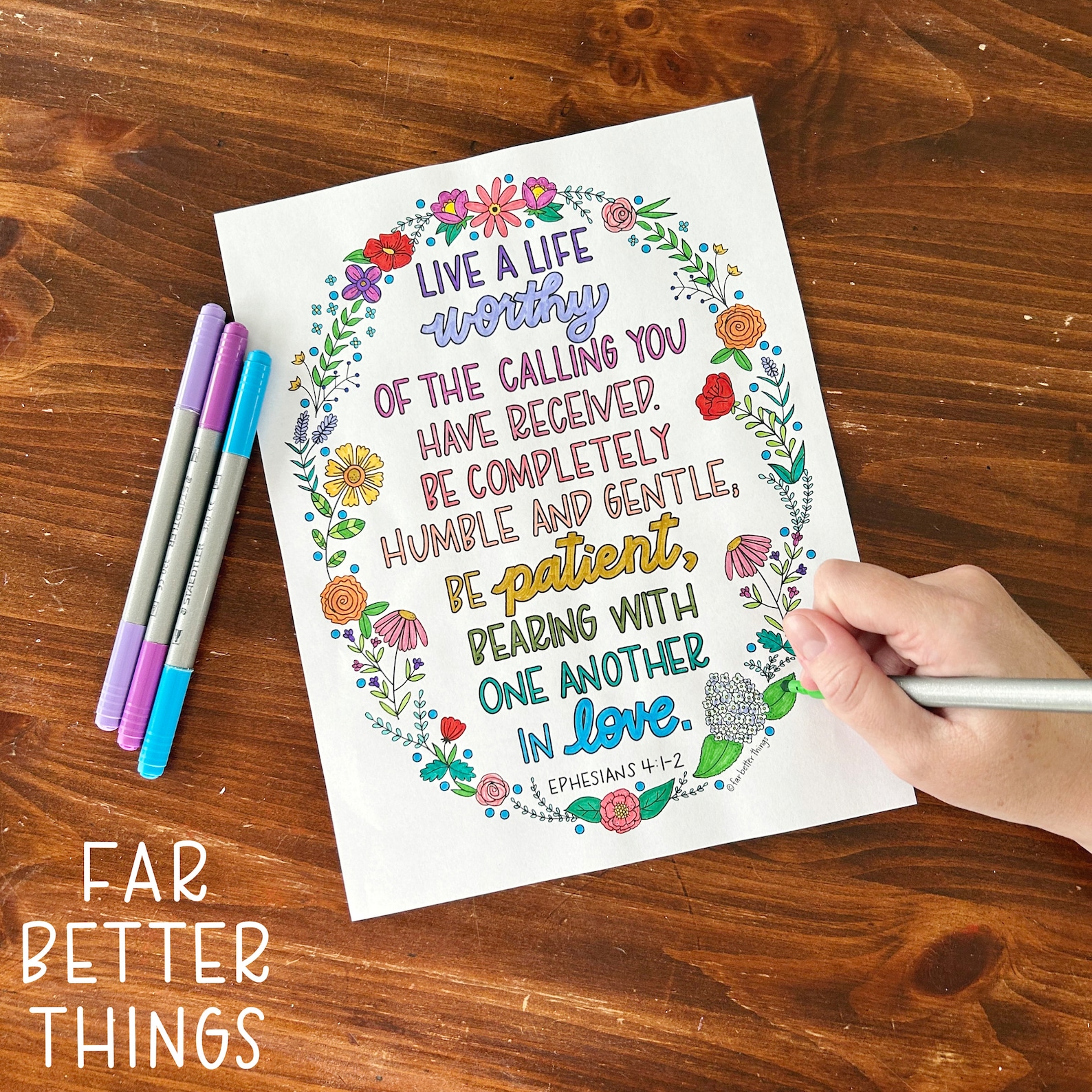 Bible Verse Coloring Page Ephesians 4:1-2 Printable Digital Download ...