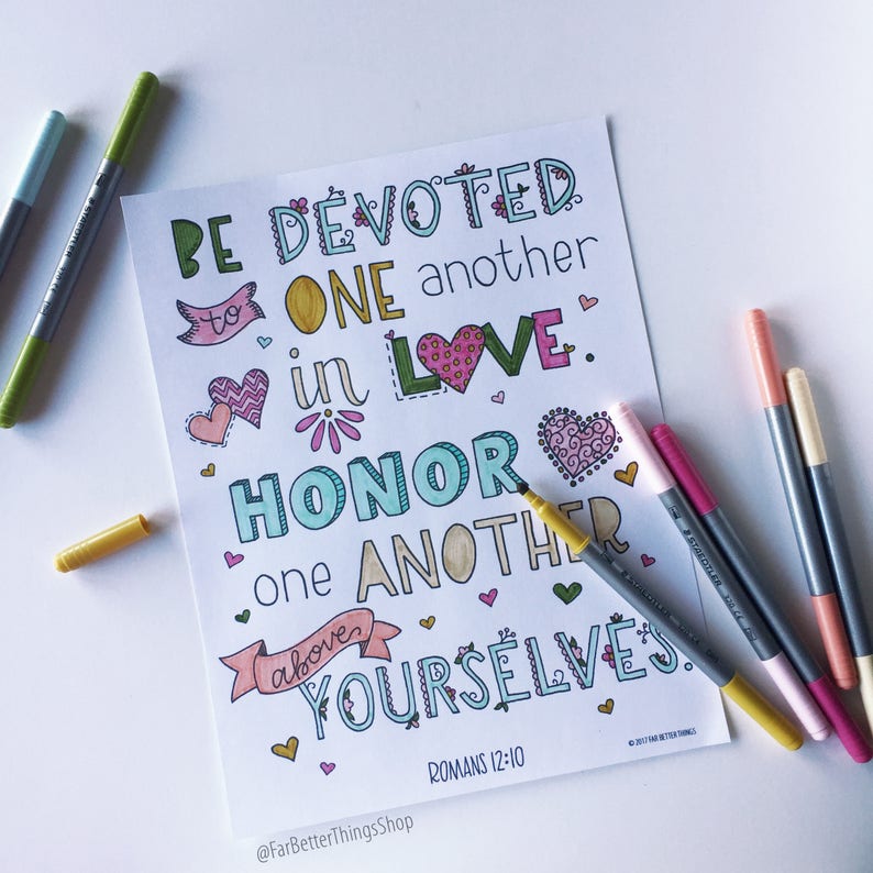 Bible Verse Coloring Page - Romans 12:10 - Printable Digital Download ...