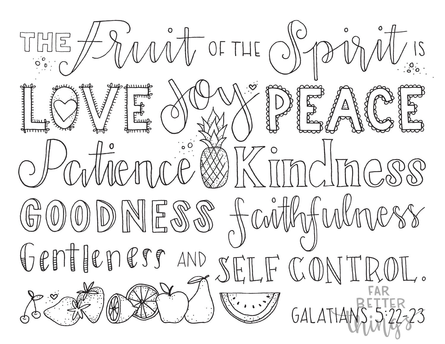Bible Verse Coloring Page - Fruit of the Spirit - Galatians 5:22-23 ...