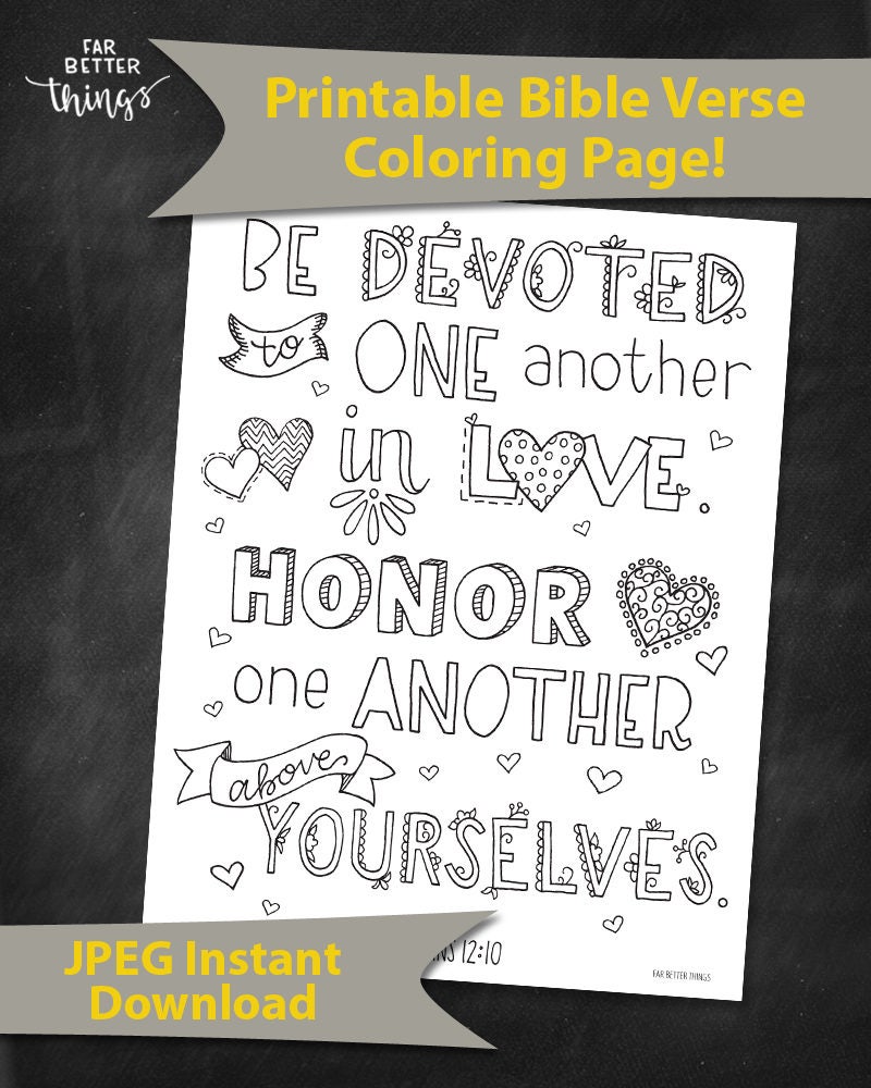 Bible Verse Coloring Page - Romans 12:10 - Printable Digital Download ...