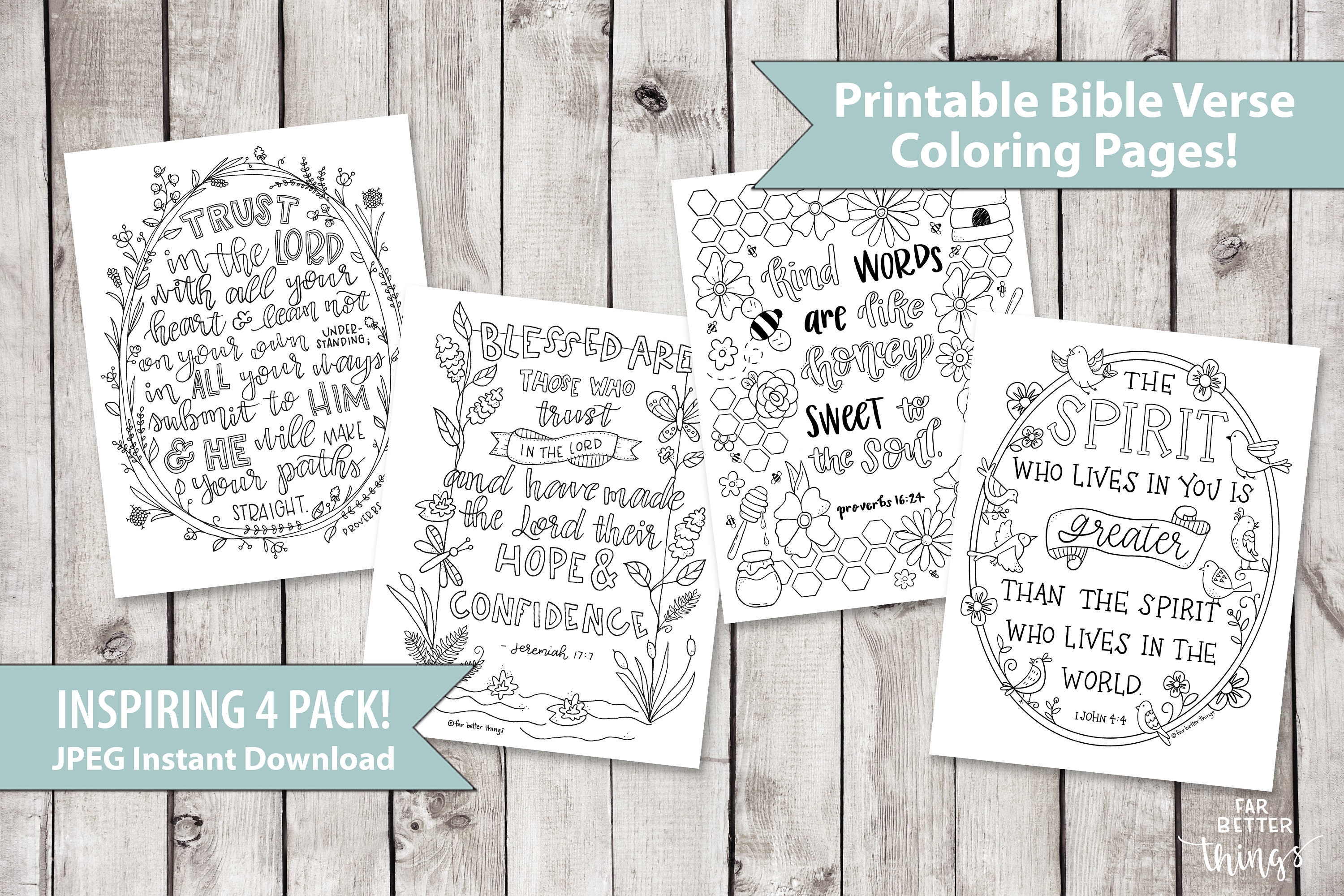 Four Pack Bible Verse Coloring Pages Printable Bible Coloring Pages ...