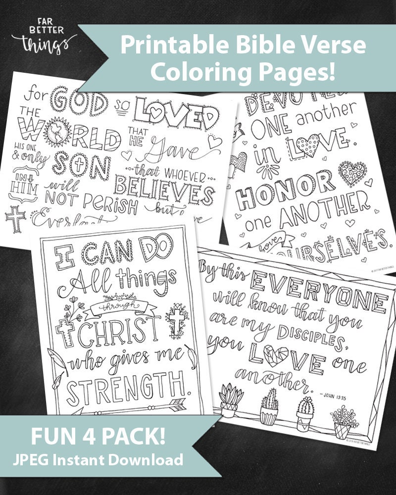 Four Pack - Bible Verse Coloring Pages - Printable Bible Coloring Pages ...