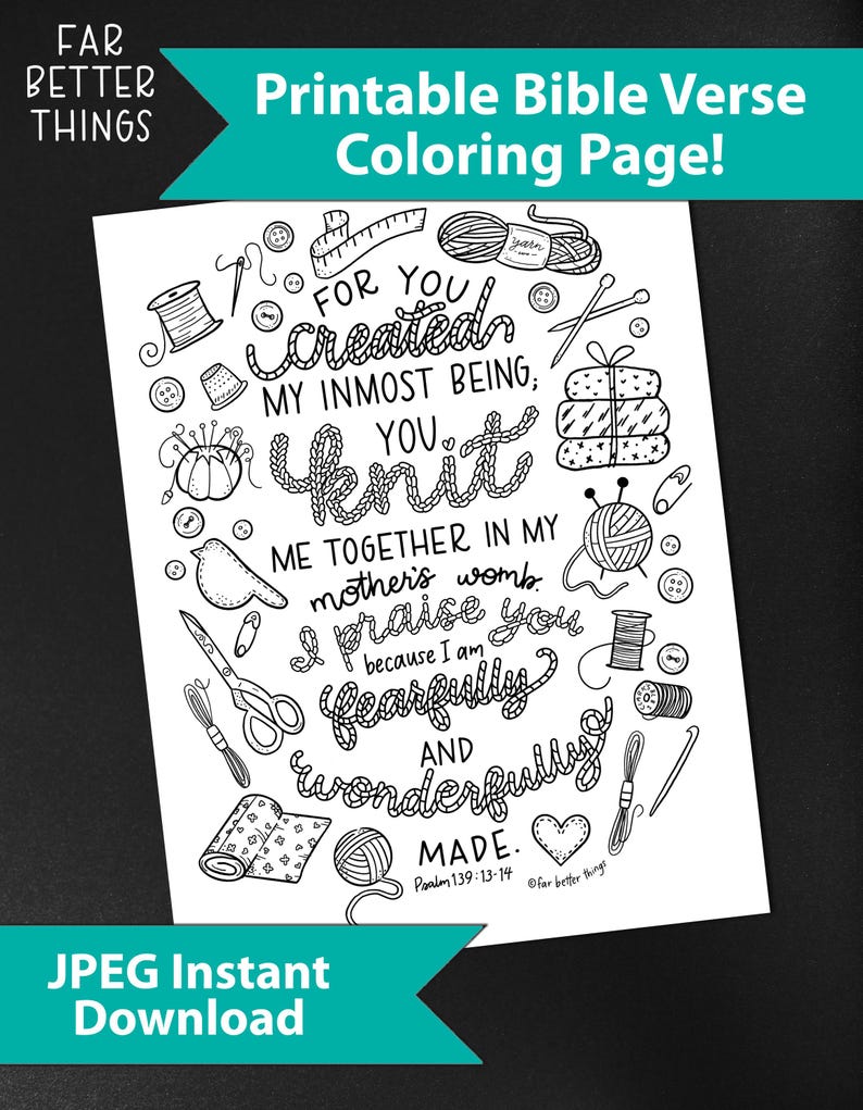 Bible Verse Coloring Page - Psalm 139 - Printable Digital Download ...