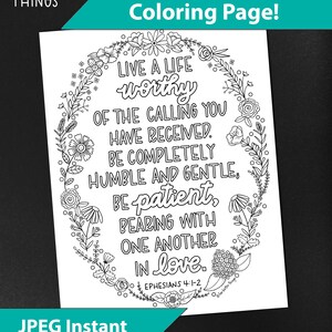 Bible Verse Coloring Page - Ephesians 4:1-2 - Printable Digital ...