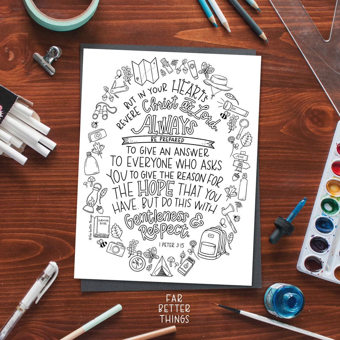 Bible Verse Coloring Page - I Peter 3:15 - Printable Digital Download ...