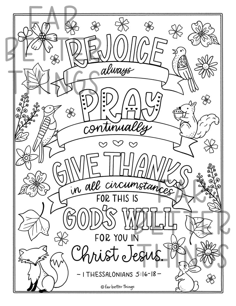 Bible Verse Coloring Page - I Thessalonians 5:16-18 - Printable Digital ...